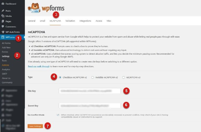How to integrate Google reCAPTCHA in Wordpress WPforms?